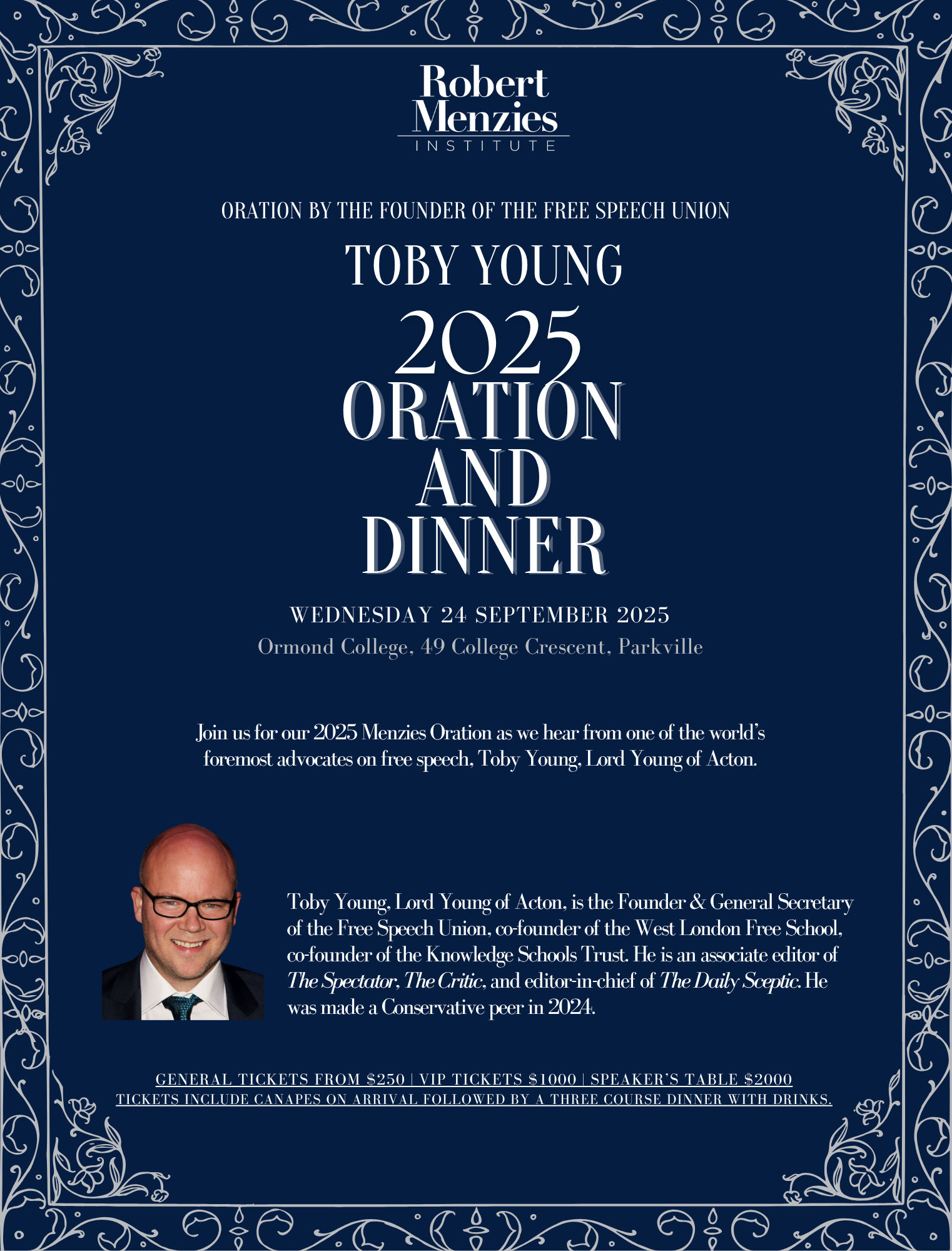 2025 Oration and Dinner with Toby Young, Lord Young of Acton | Robert ...